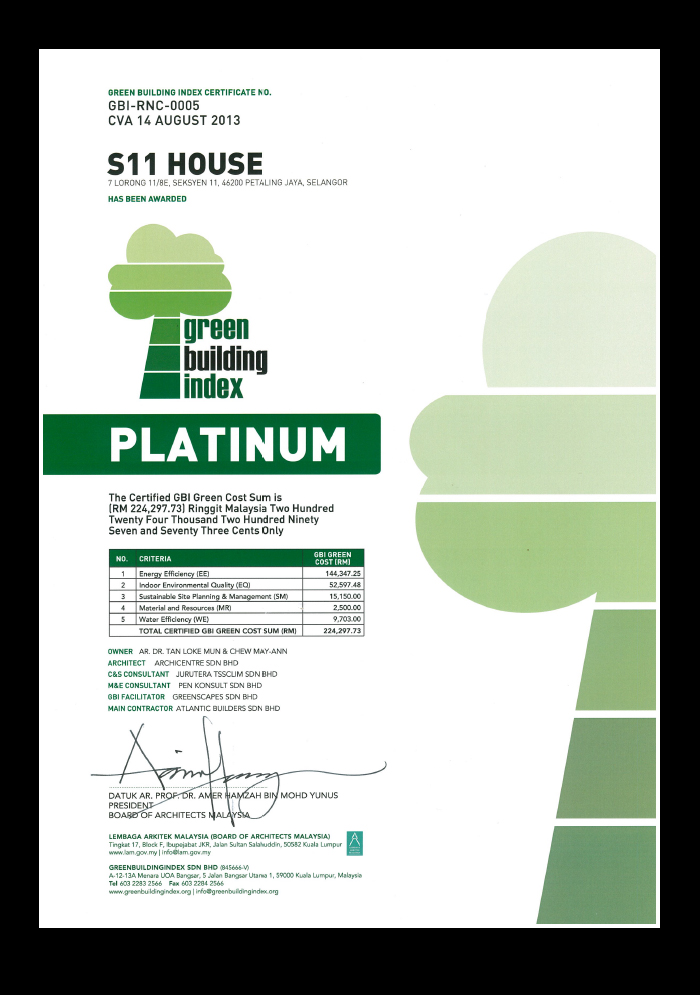 S11 House - Malaysia’s first GBI Platinum (CVA) rated house